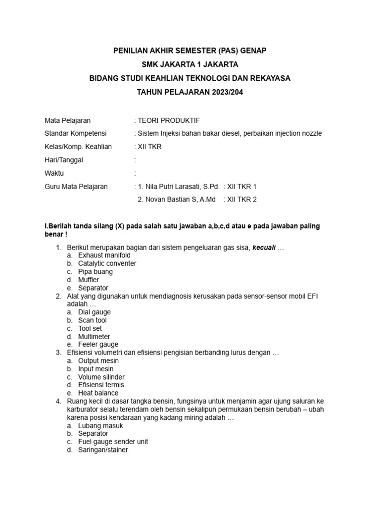 Soal Pas PMKR Xii Tkr-1 | PDF