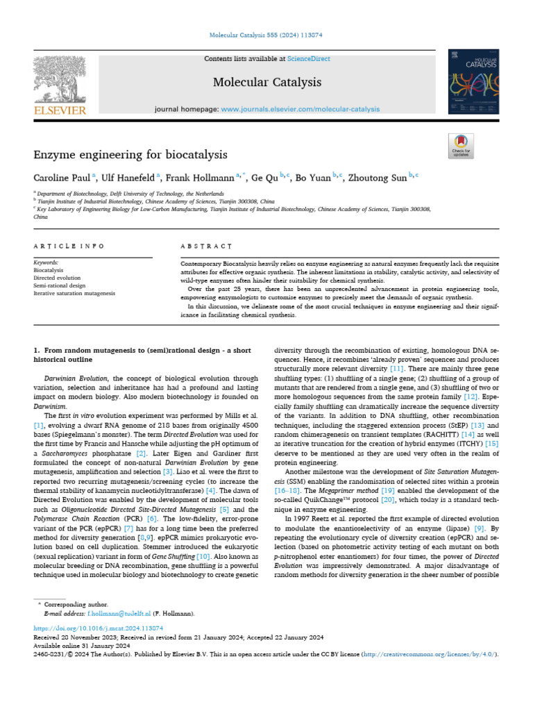 Enzyme Engineering For Biocatalysis - 2024 - Molecular Catalysis | PDF | Enzyme | Active Site