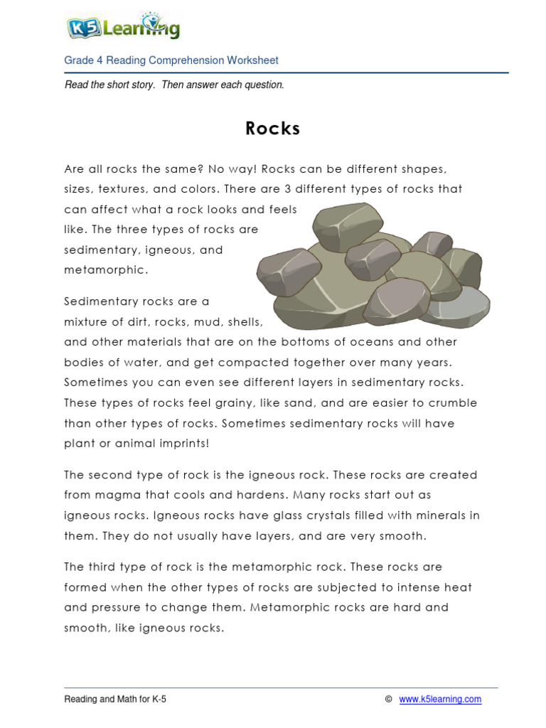4th Grade 4 Reading Rocks | PDF | Rock (Geology) | Igneous Rock