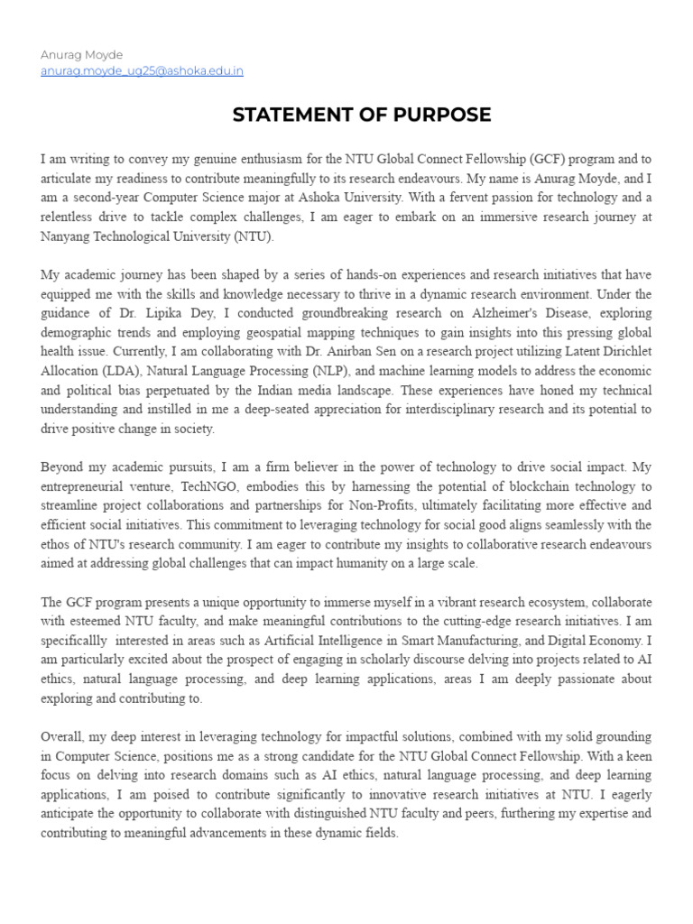 Sop Ntu Anurag | Download Free PDF | Artificial Intelligence | Intelligence (AI) & Semantics