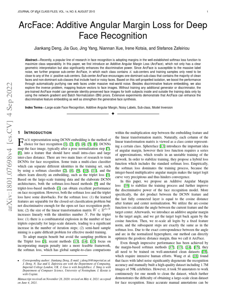 ArcFace - Additive Angular Margin Loss For Deep Face Recognition | PDF | Mathematics | Applied ...