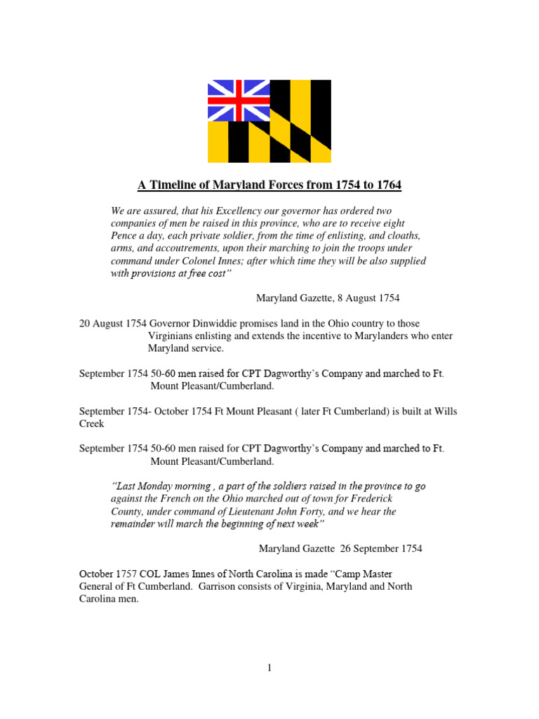 A Timeline of Maryland Forces From 1754 | PDF | George Washington ...