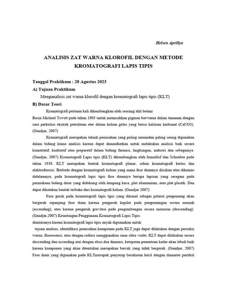 Klorofil Laporan Instru Helsen | PDF