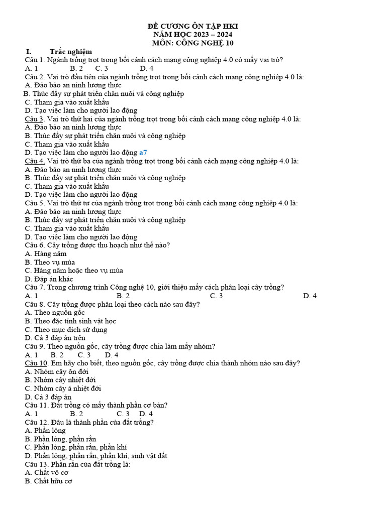 ĐC CÔNG NGHỆ 10 hk 1- 2023 | PDF