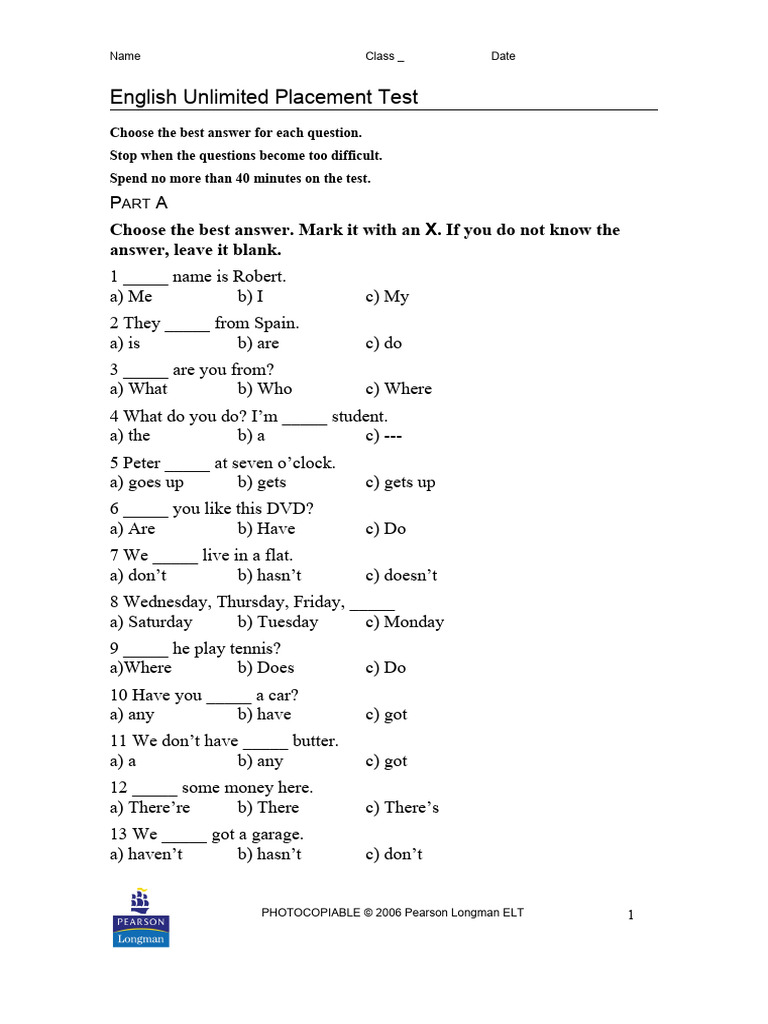 English Unlimited Placement Test | PDF