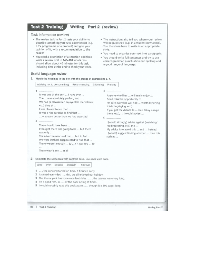 FCE Trainer Test 2 Writing Part 2 (Review) | PDF