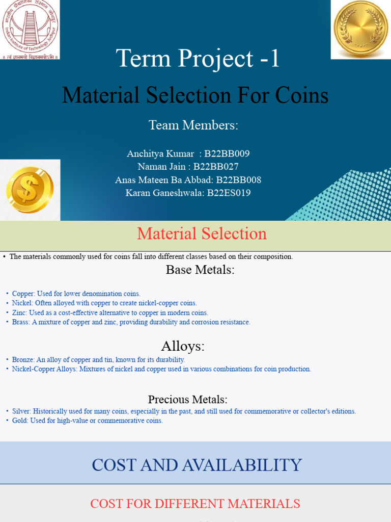 Material Selection Project | PDF | Coins | Metals