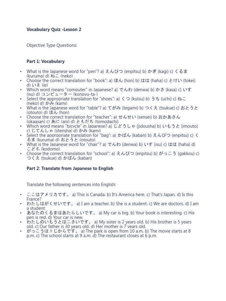 Vocabulary Quiz - Lesson 2 | PDF | Language Arts & Discipline | Foreign Language Studies