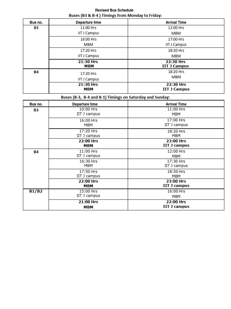 Revised Bus Schedule For Students Wef 15.10.2022 | PDF