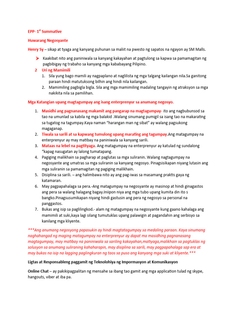 EPP 1st Summative | PDF