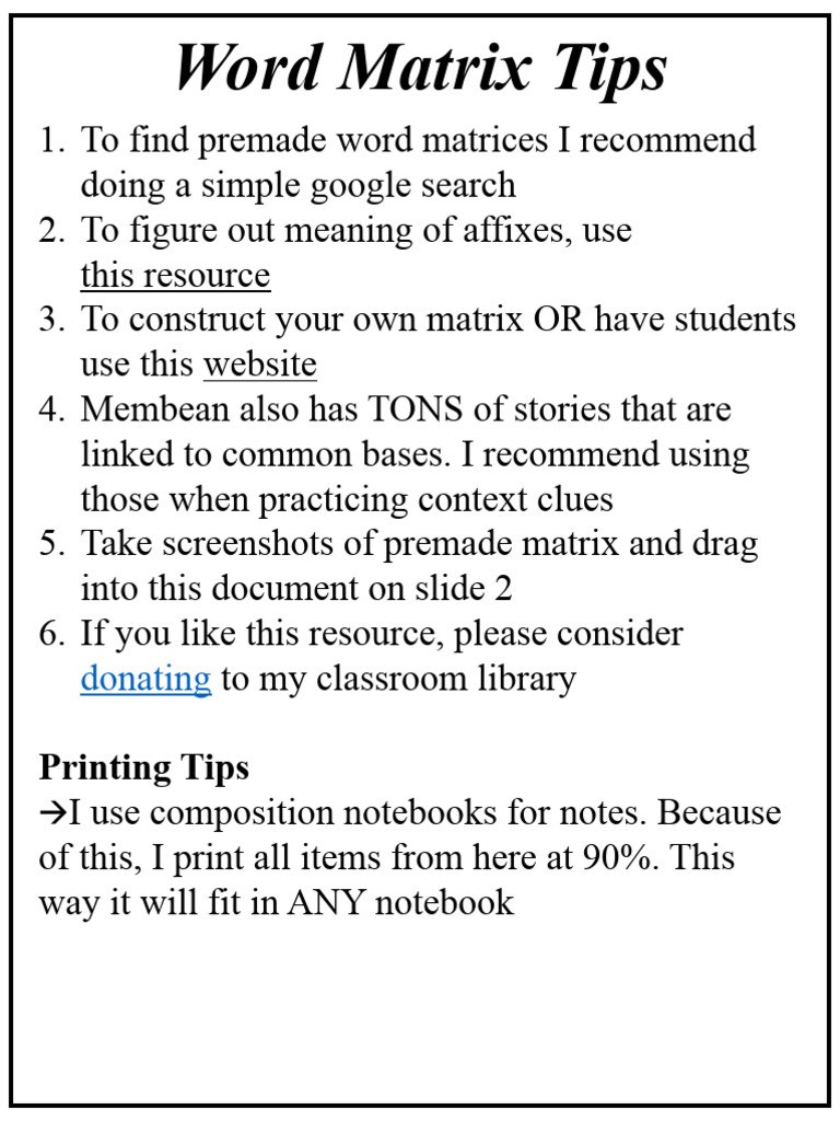 Word Matrix Resources | PDF