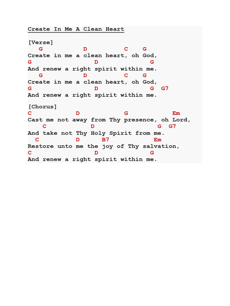 Create in Me A Clean Heart | PDF