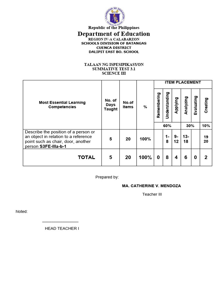 Science3 Summative Test 3.1 | PDF