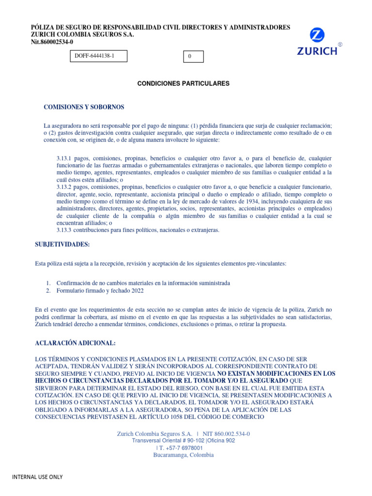 Condiciones Particulares | PDF | Póliza de seguros | Seguro
