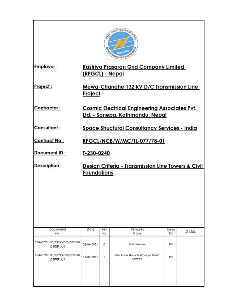 132 kV Transmission Line Design Criteria | PDF | Electric Power ...