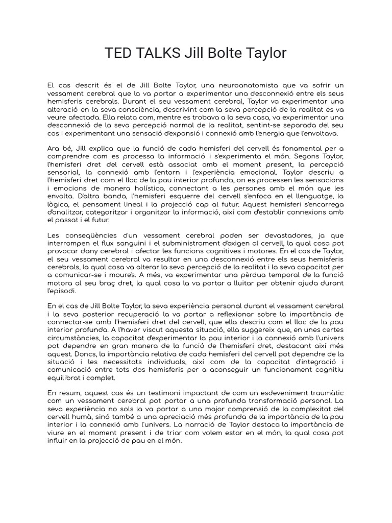 TED TALKS Jill Bolte Taylor | PDF