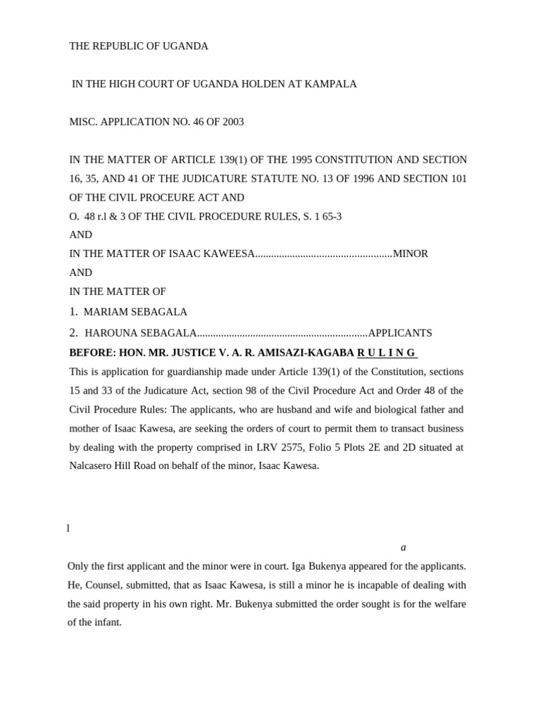 In Re Kawesa (Minor) (Misc Application No 46 of 2003) 2004 UGHCFD 2 (2 ...
