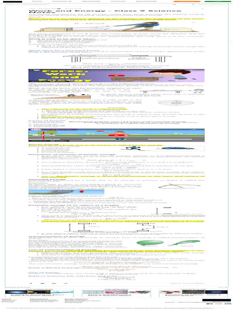 Work and Energy - Class 9 Science Notes UPSC Ge | PDF | Potential ...