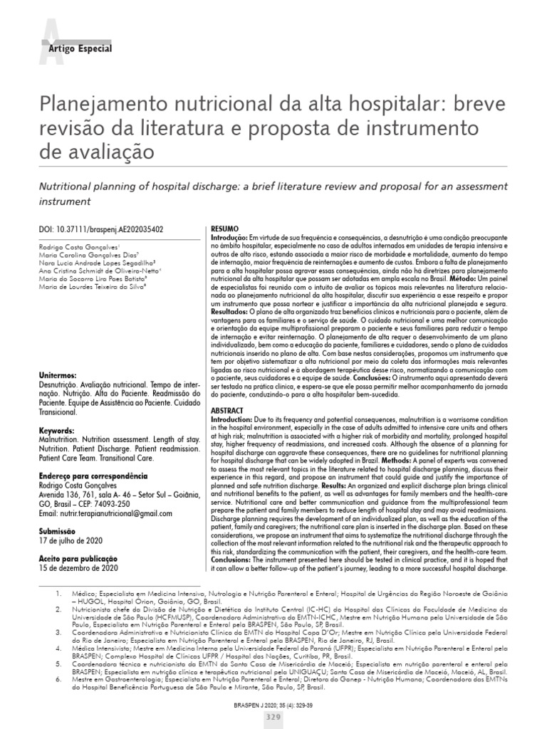 Planejamento Nutricional Da Alta Hospitalar | PDF