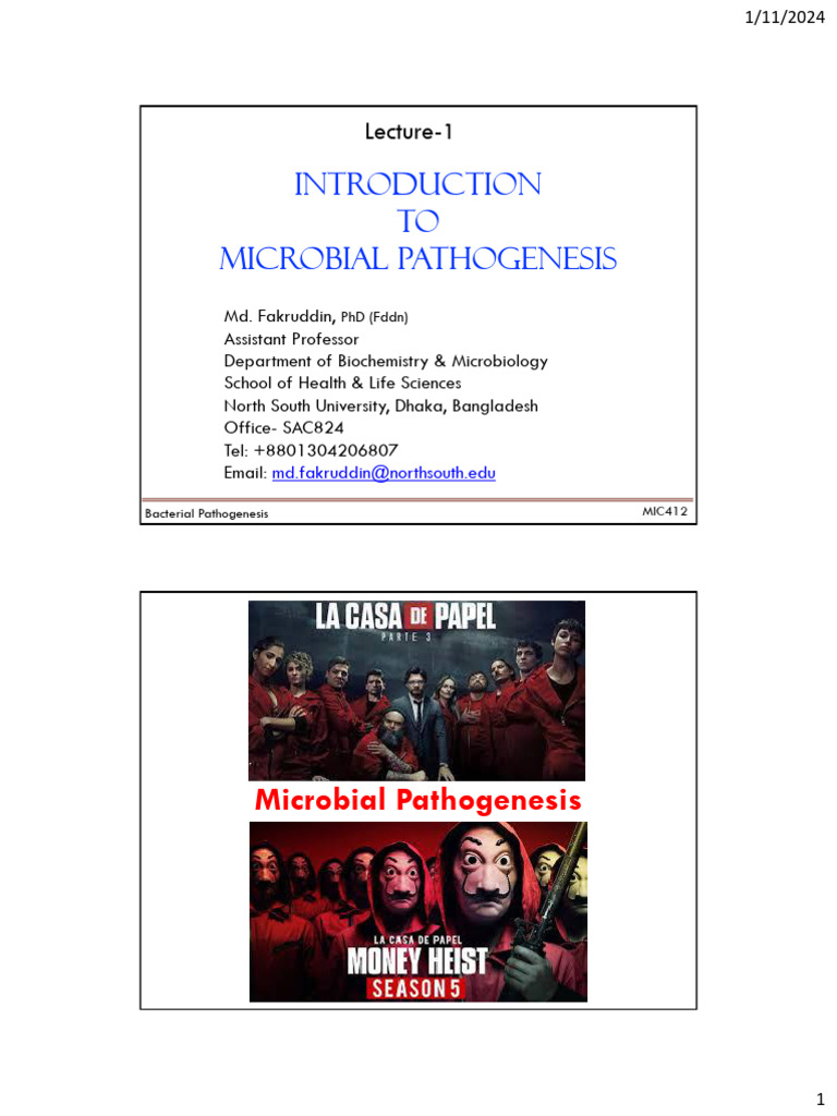 412 Lecture 1 3 Introduction To Pathogenesis | PDF | Infection | Bacteria