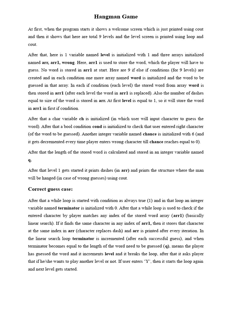 Hangman Report | PDF | Control Flow | Algorithms Hangman Report | PDF | Control Flow | Algorithms