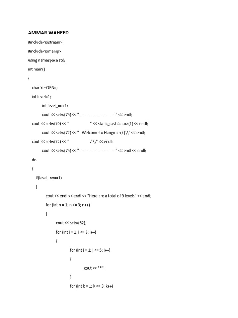 HANGMAN Ammar | PDF | Computer Programming | C++ HANGMAN Ammar | PDF | Computer Programming | C++