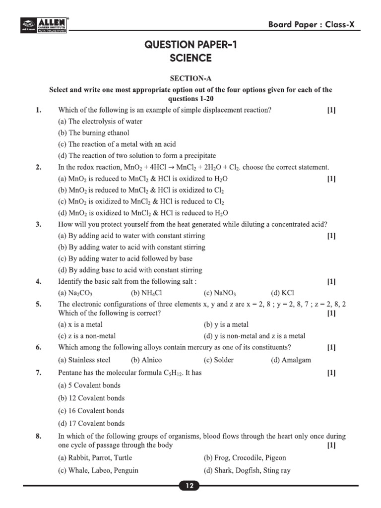 Class10 Science Paper 1 | PDF