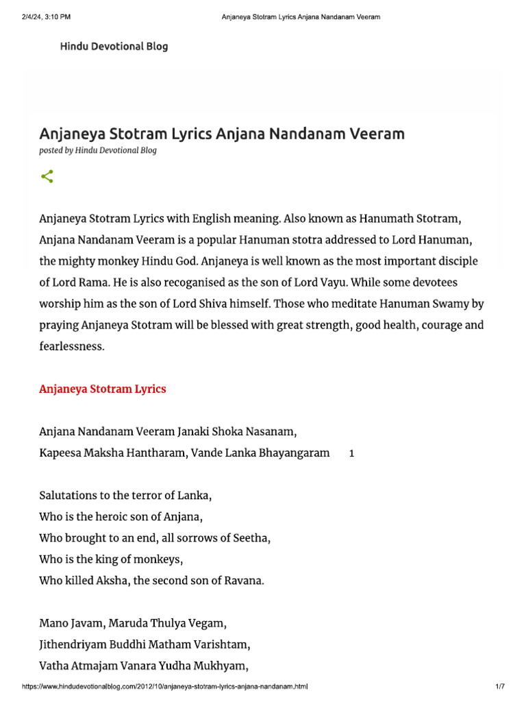 Anjana Nandanam Janaki Veeram | PDF