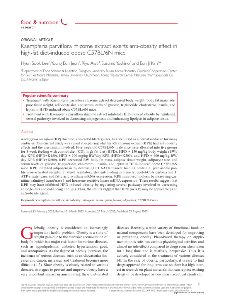 Kaempferia Parviflora's Anti-Obesity Effects | PDF | Adipose Tissue ...