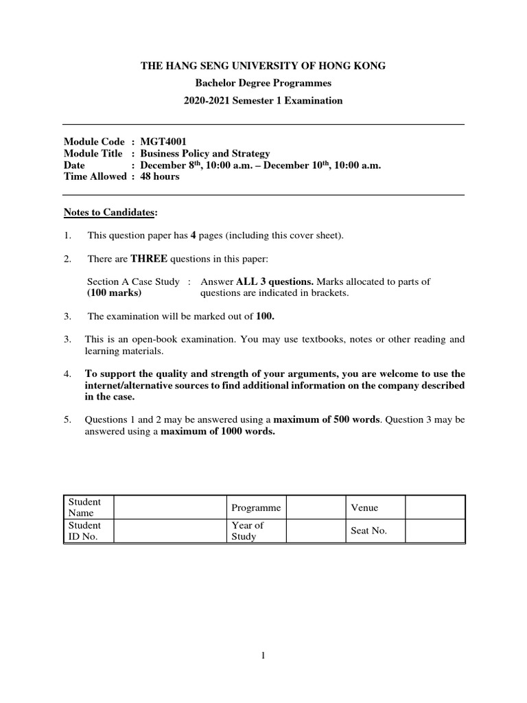 MGT4001 Final Assessment 2020-2021 Sem 1 2 | PDF | Milkshake | Food And ...