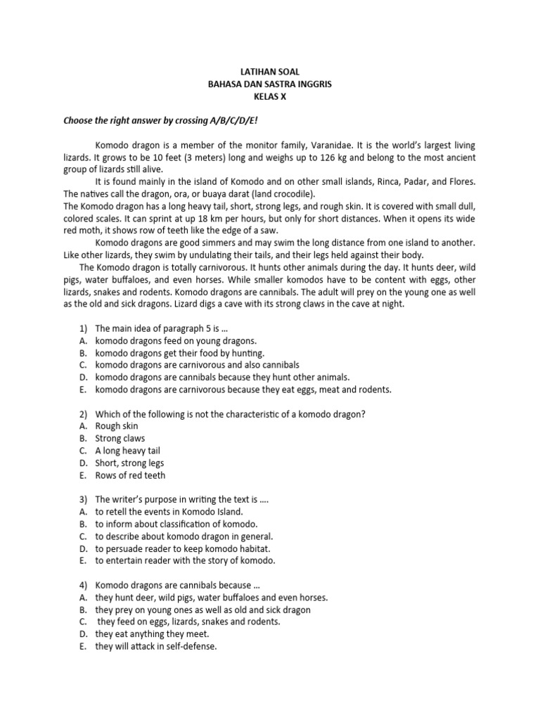 Latihan Soal Bahasa Dan Sastra Inggris | PDF | Komodo Dragon | Lizard