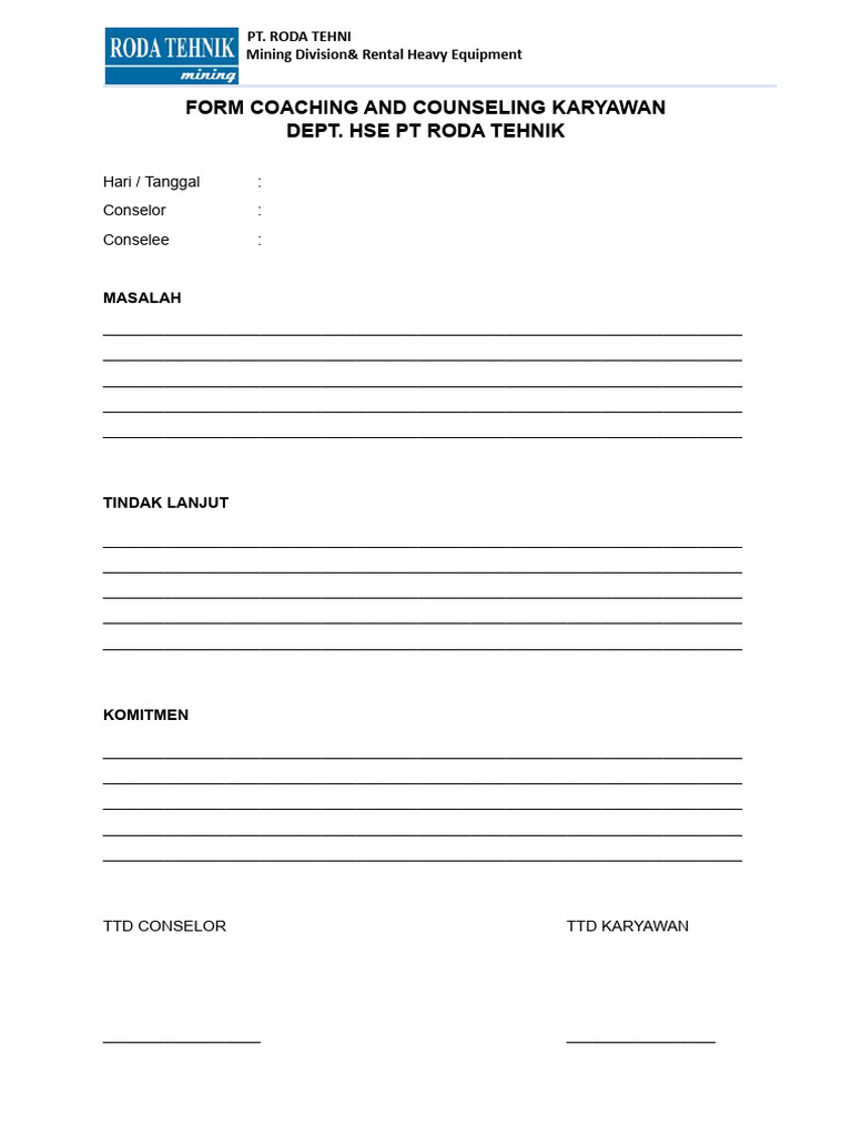 Form Coaching and Counseling Karyawan | PDF
