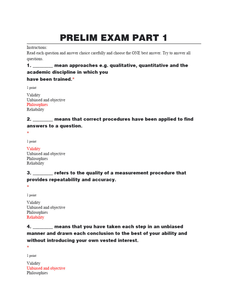 Prelim Exam Part 1 2 Pdf Quantitative Research Methodology