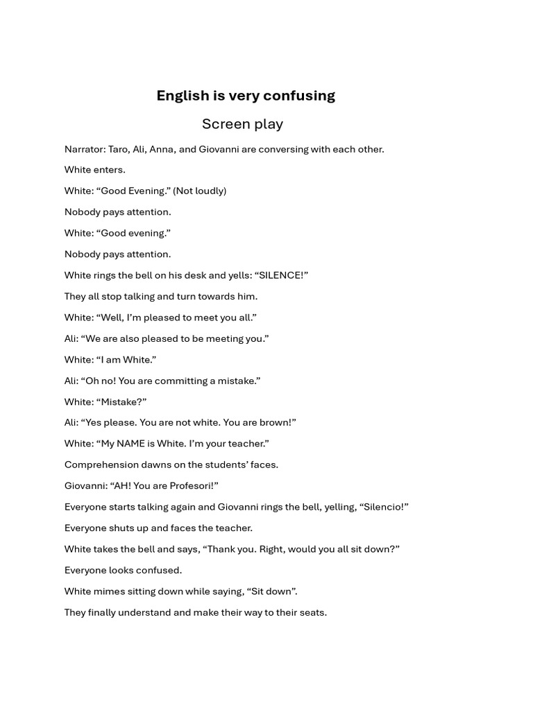 English Is Very Confusing: Screen Play | PDF