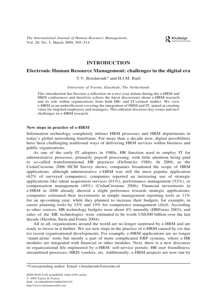 e-HRM Challenges in Digital Era | PDF | Human Resource Management ...