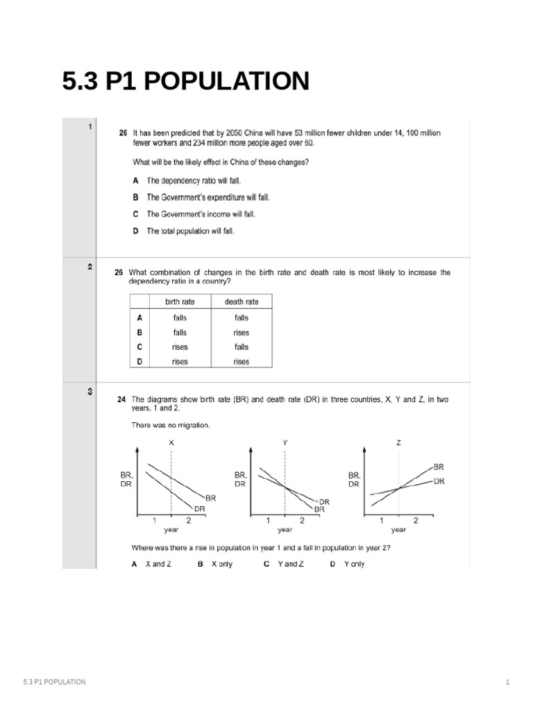 IGCSE Economics 5.3 P1 POPULATION | PDF