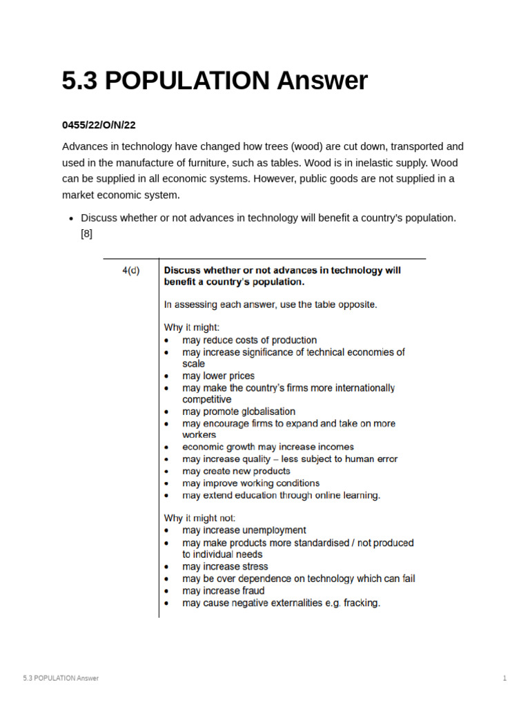 IGCSE Economics 5.3 POPULATION Answer | PDF | Cost Of Living | Poverty