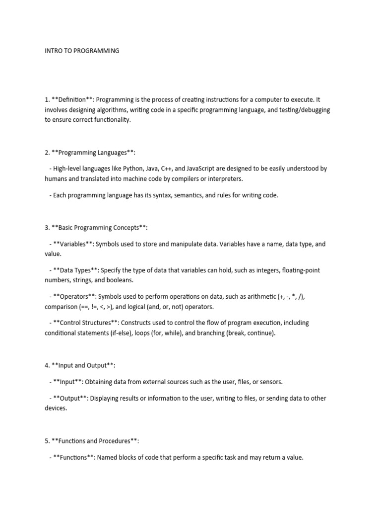 Intro To Programming | PDF | Programming Language | Computer Program