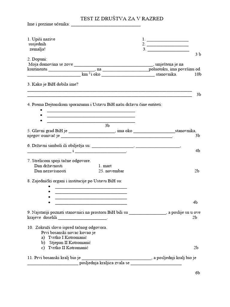 Test Iz Društva Za V Razred | PDF