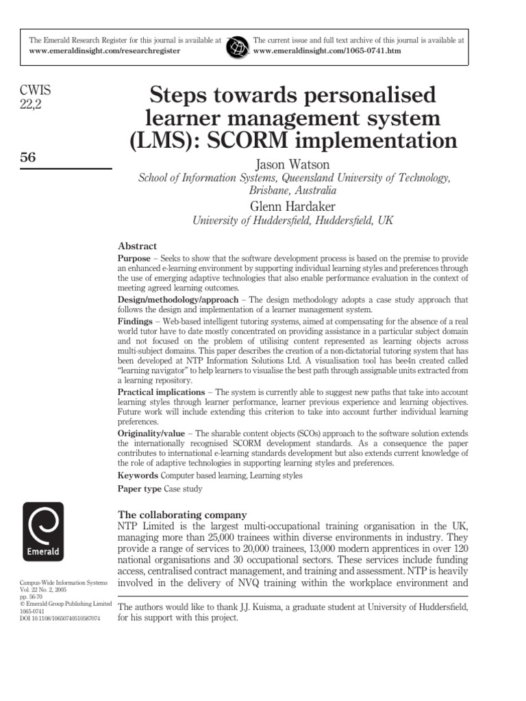 Steps Towards Personalised Learner Management System (LMS) : SCORM Implementation | Download ...