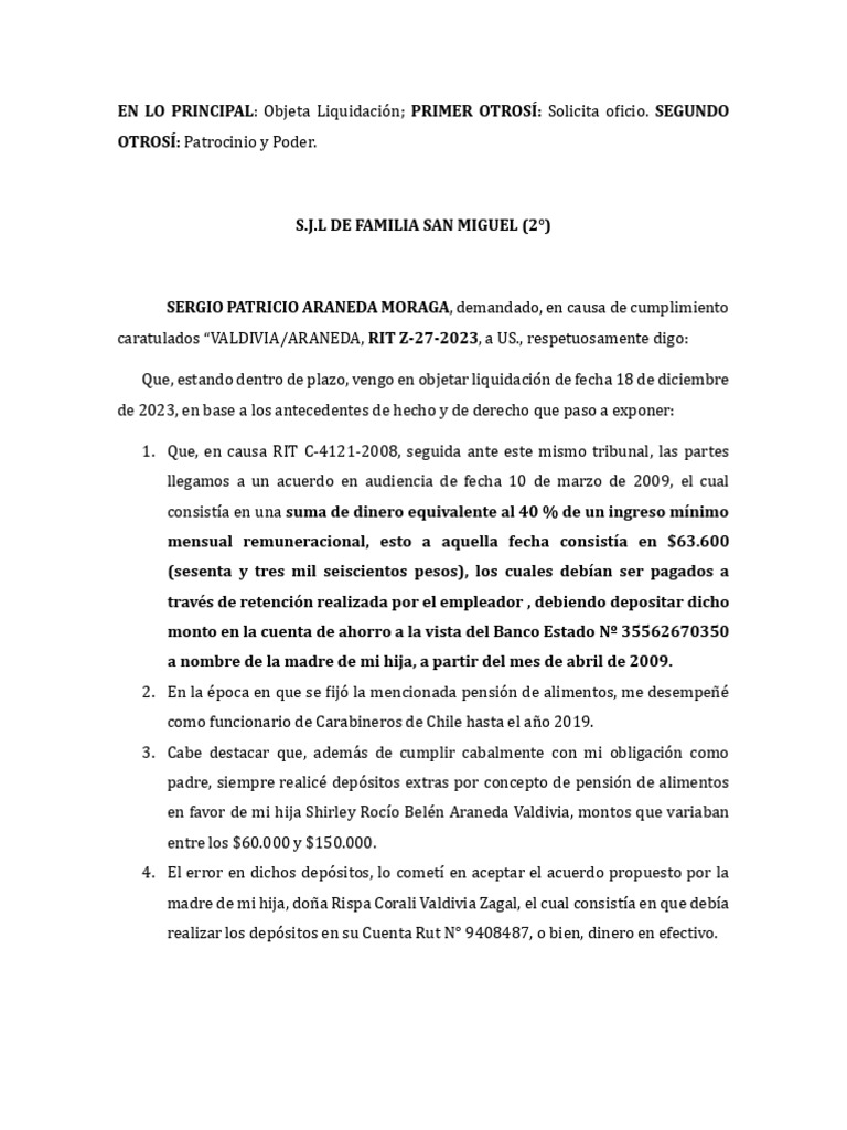 Objeta Liquidación Sergio Araneda | PDF | Ciencias sociales | Derecho