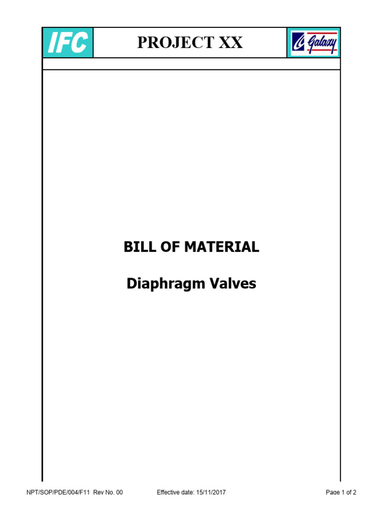 Diaphragm Valve Bill of Material | PDF | Valve | Plumbing