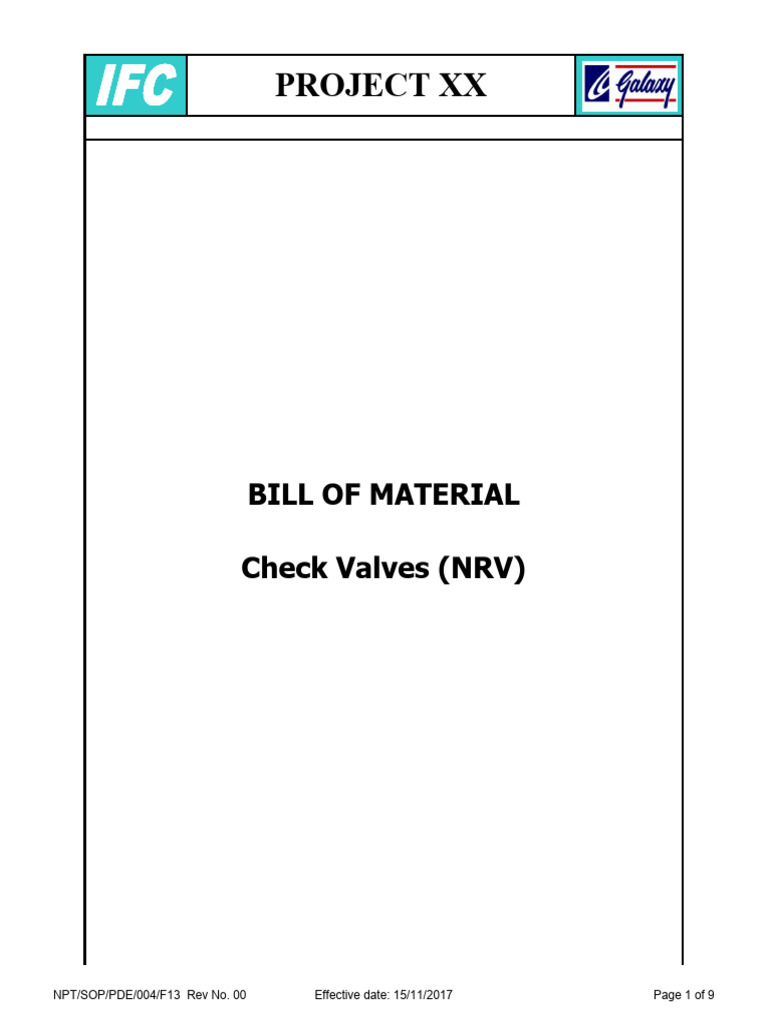 NPT Sop Pde 004 f13 Bom Check Valve | PDF | Valve | Mechanical Engineering