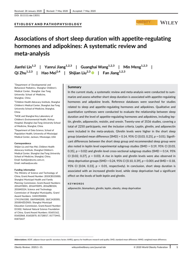 Sleep Duration and Appetite Hormones Analysis | PDF | Meta Analysis | Sleep