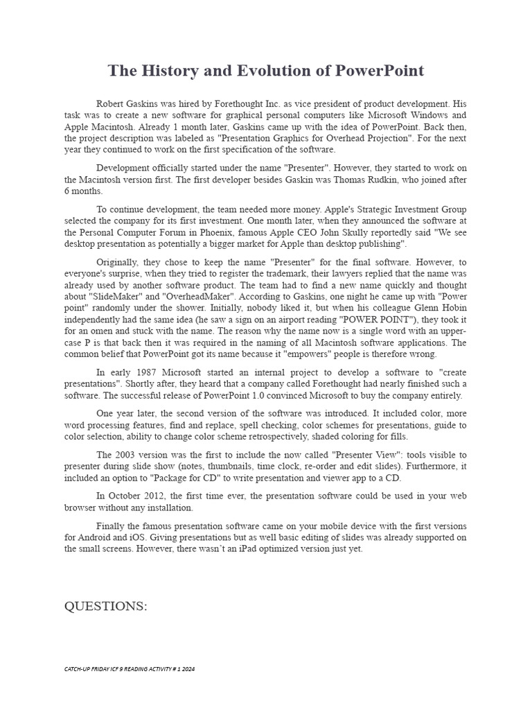 Lesson 1 - Catch Up Friday Reading Activity 1 | PDF | Microsoft Power ...