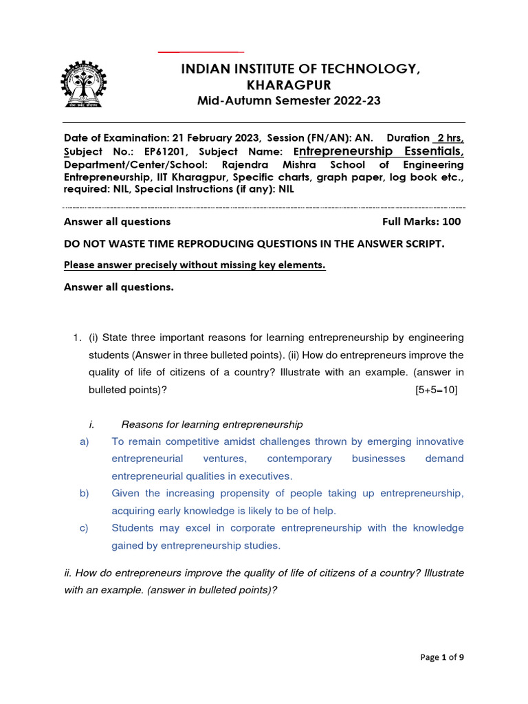 Solved - Spring MID SEM Question Paper 2023 | PDF | Book Value | Equity (Finance)