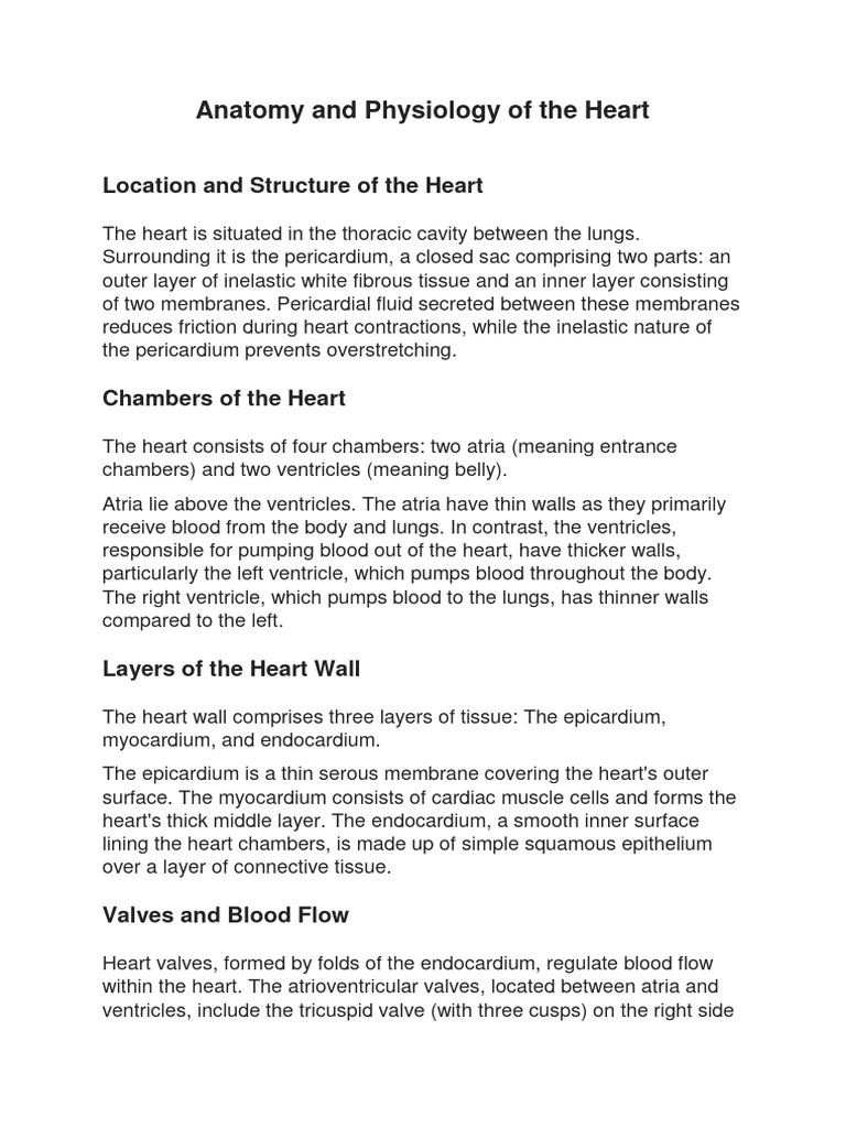 Anatomy and Physiology of The Heart | PDF