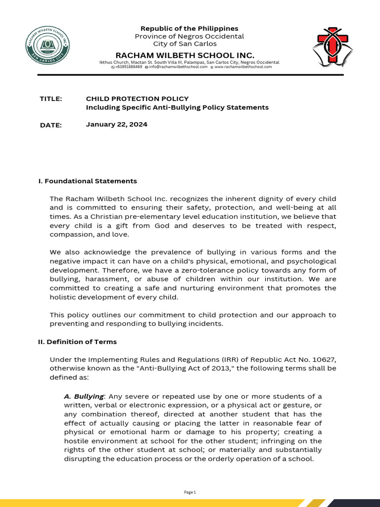 RWSI - Child Protection Policy 2024 Revision | PDF | Cyberbullying ...