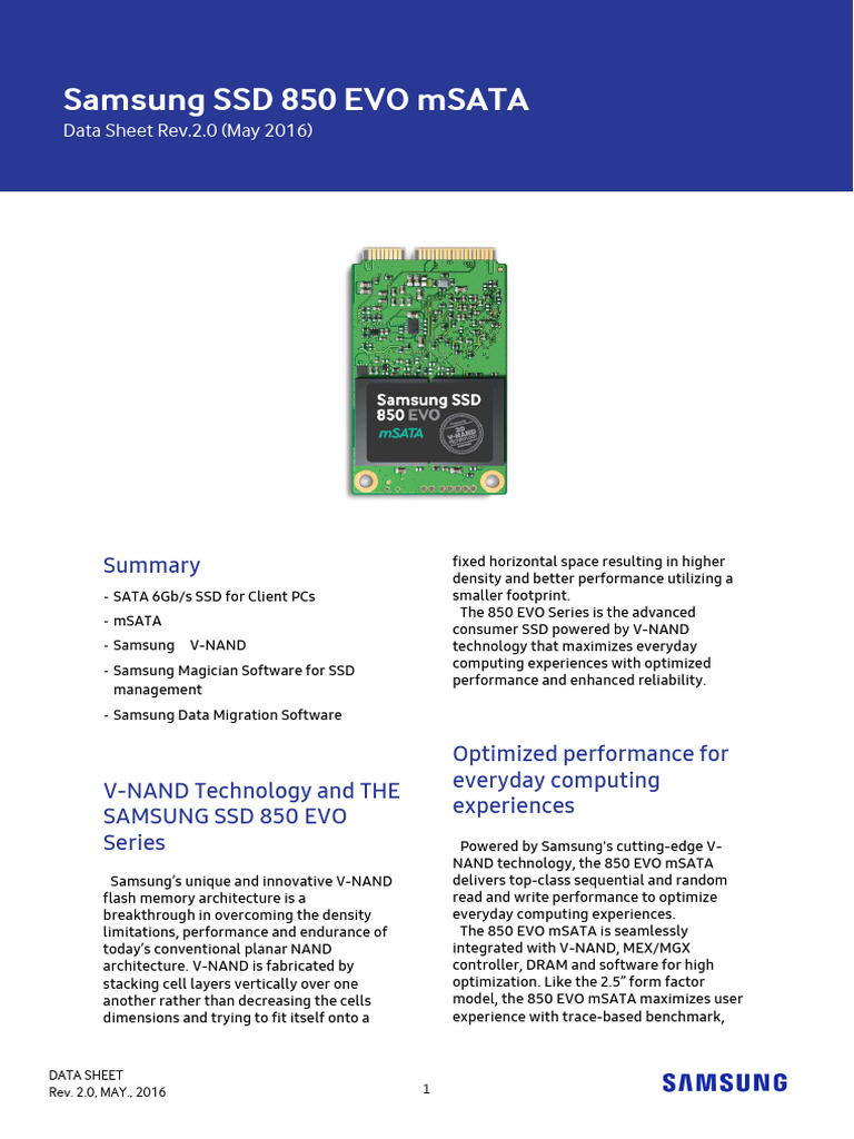 Samsung SSD 850 EVO mSATA Data Sheet Rev2 | PDF | Flash Memory | Solid ...