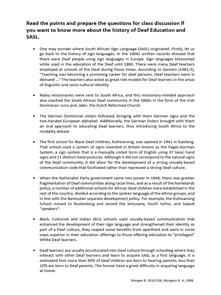 History of Deaf Education and SASL | PDF | Sign Language | Identity ...